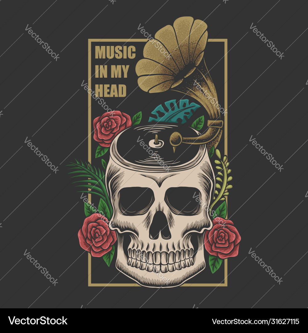 Skull music in head Royalty Free Vector Image - VectorStock