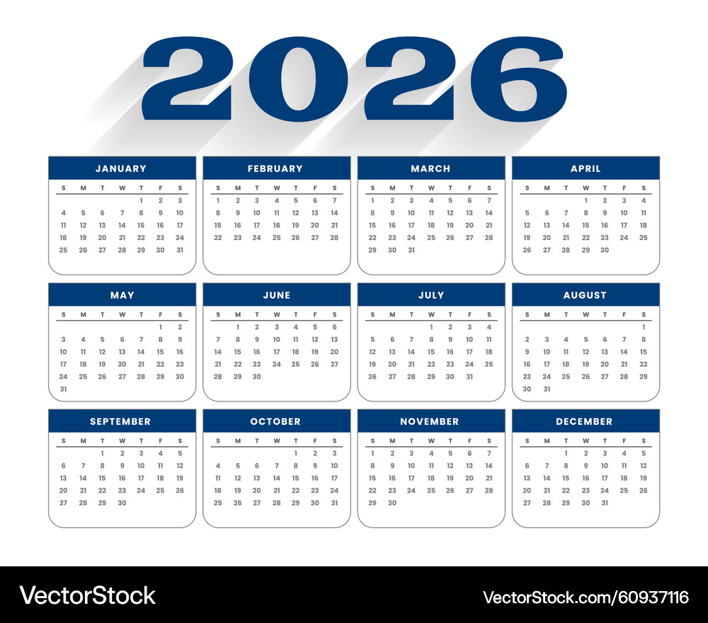 2026 Calendar Template - Office & Planner – Royalty-Free Vector ...