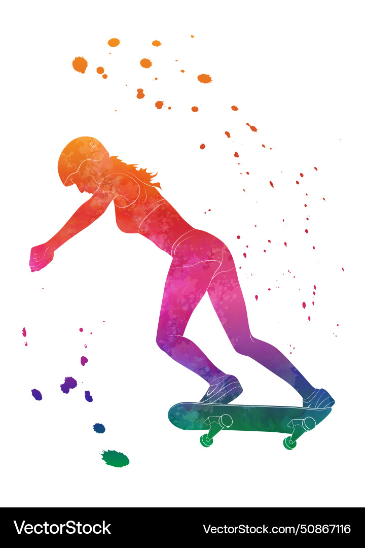 A girl on skateboard performs jump Royalty Free Vector Image
