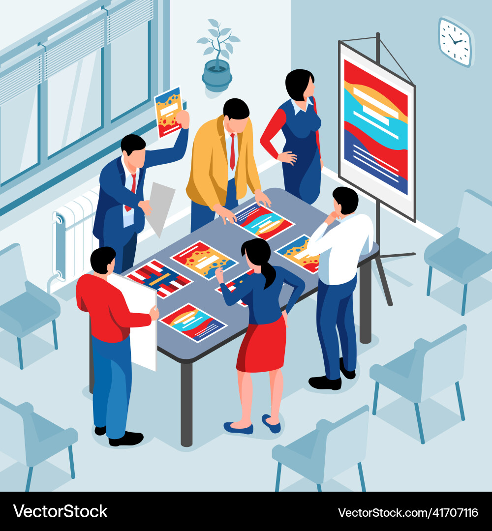 Advertising agency office composition Royalty Free Vector