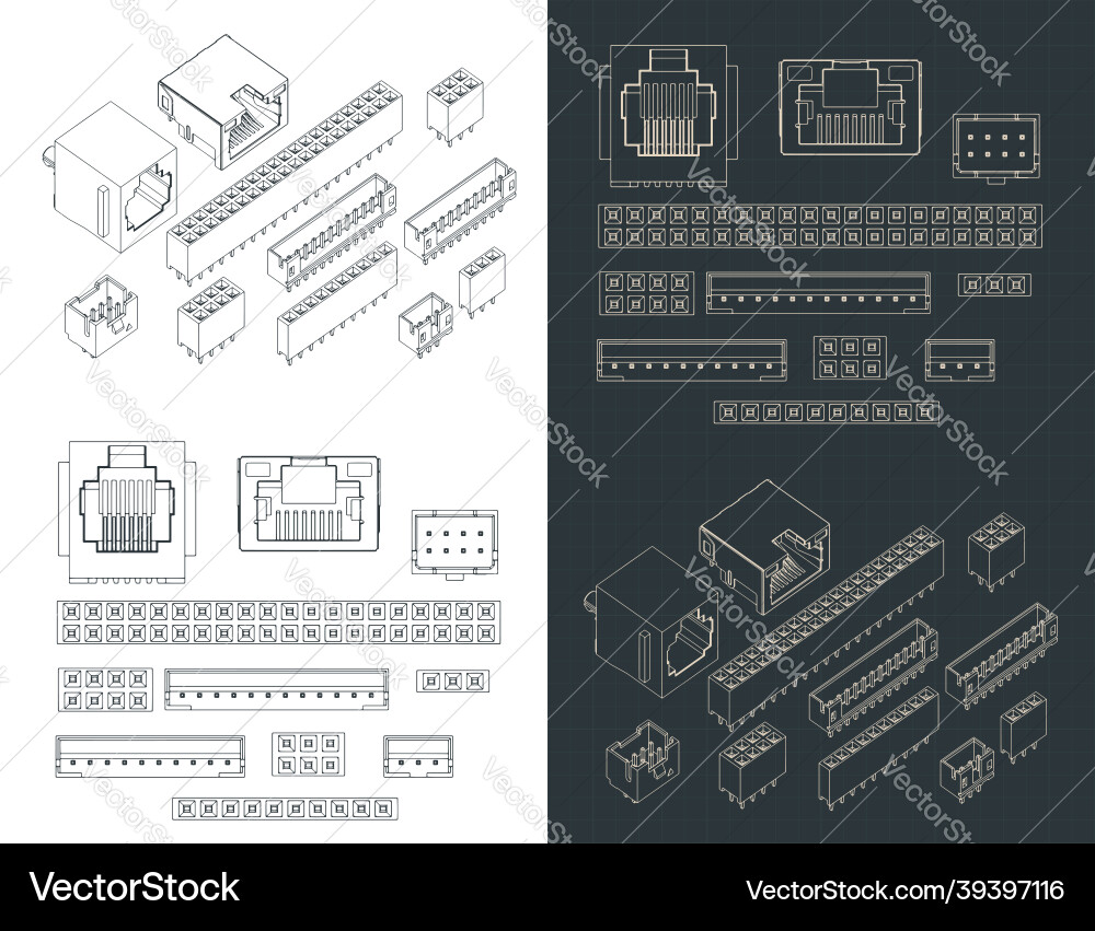 Blueprints connectors th mini set Royalty Free Vector Image