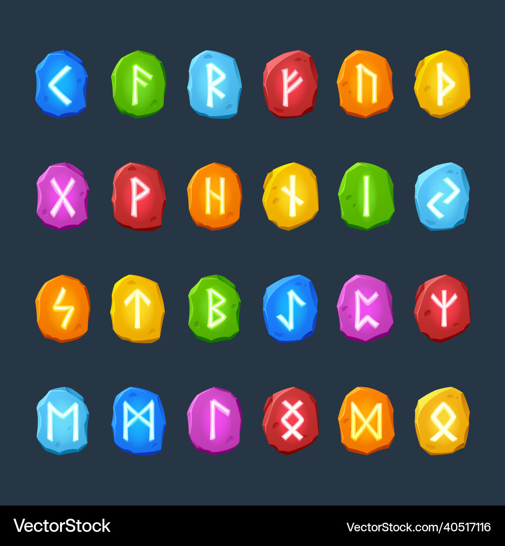 Colored rune stones for game design Royalty Free Vector