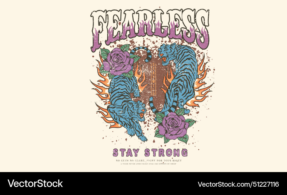 Fearless tiger print design for t shirt Royalty Free Vector