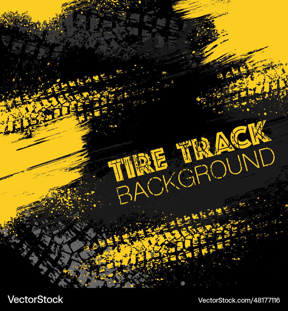 Grunge yellow tire track background Royalty Free Vector