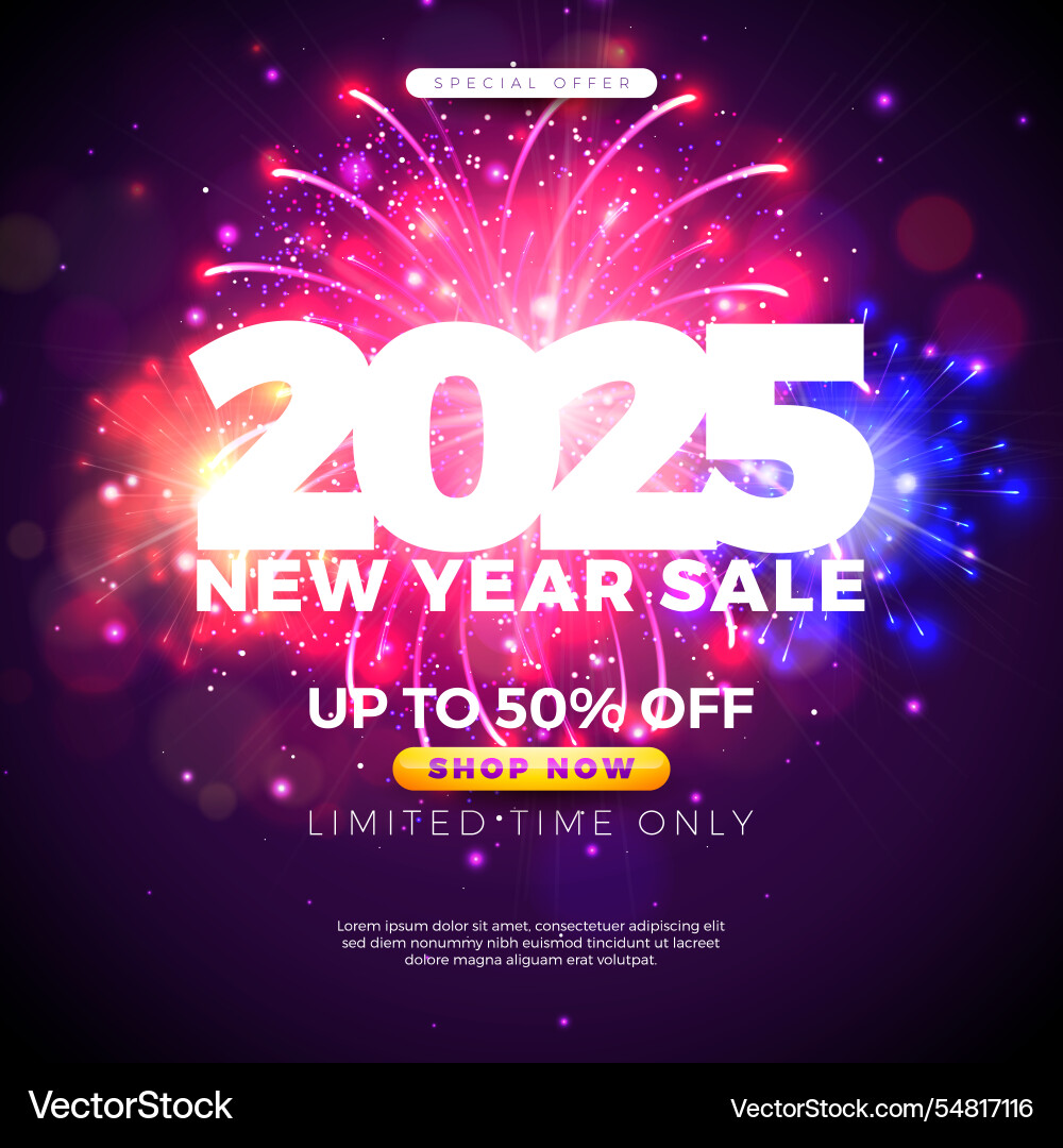 Happy new year sale 2025 design with 3d Royalty Free Vector
