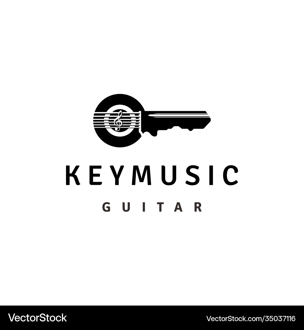 Key guitar string with treble clef for music logo Vector Image