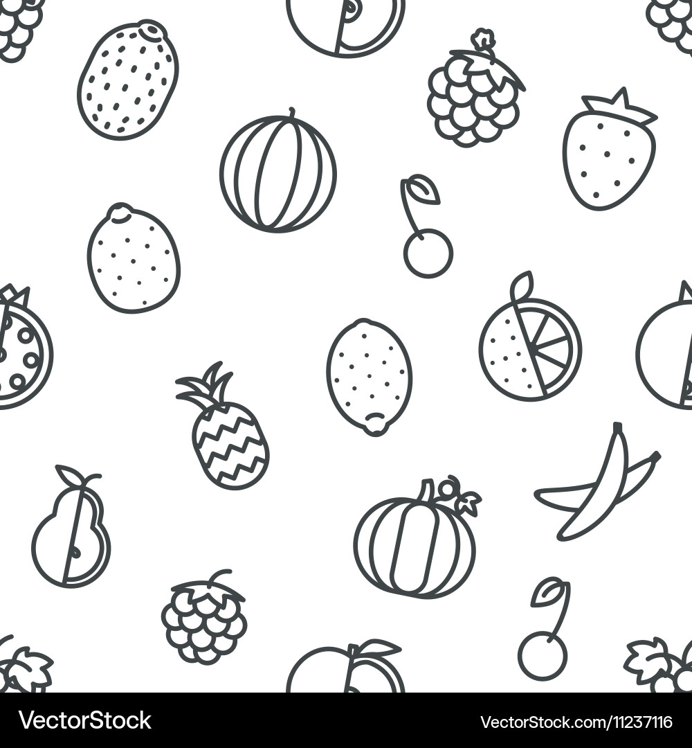 Seamless line art fruit icons set flat design Vector Image