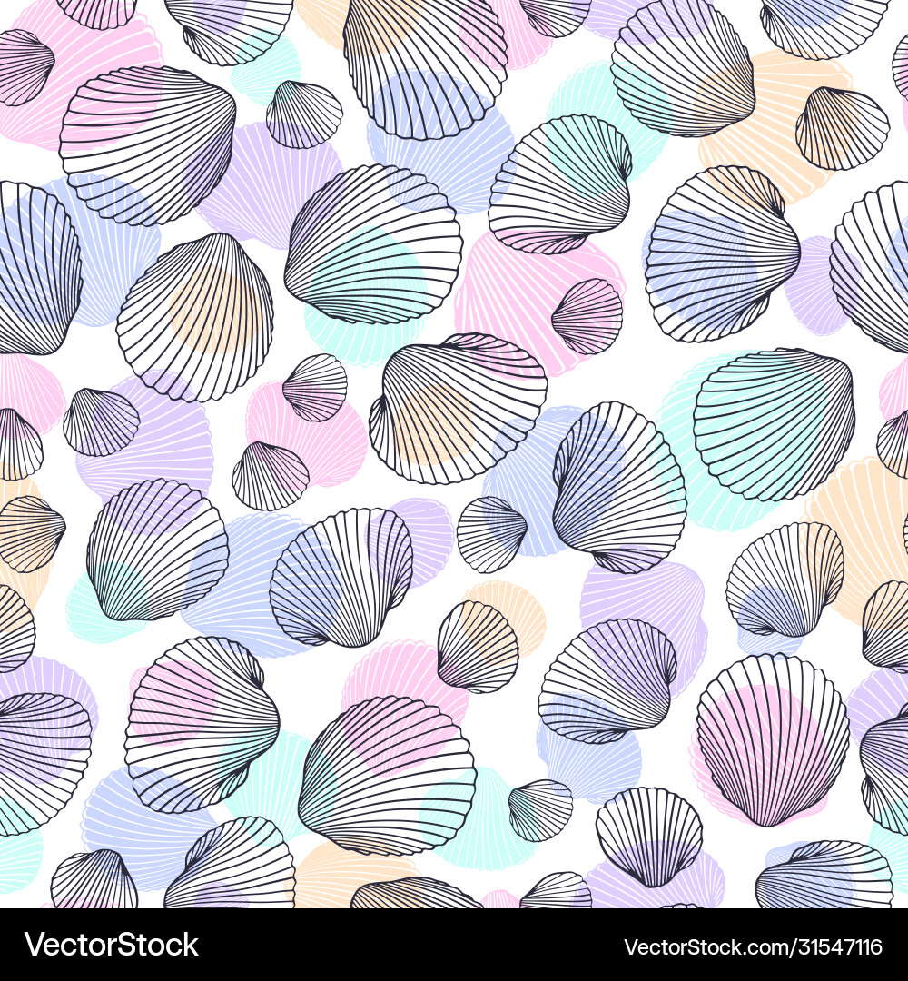 Seamless shell pattern hand drawn seashells Vector Image