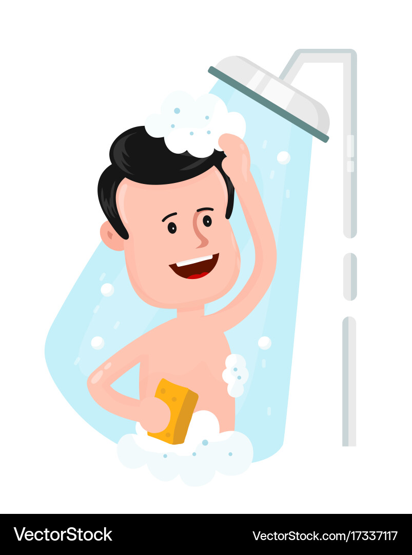 Happy smiling man take shower Royalty Free Vector Image