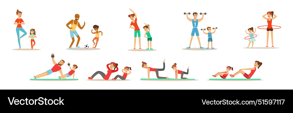 Parent and child doing sportive physical exercise Vector Image