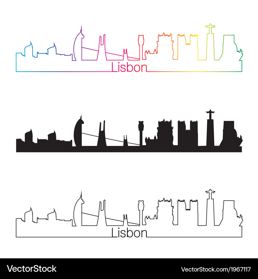 Rainbow Lisbon Skyline Silhouette Royalty Free Vector Image