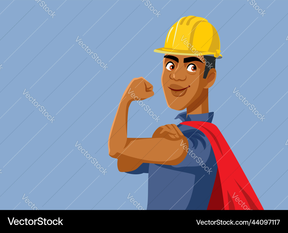 Superhero construction worker flexing his biceps Vector Image