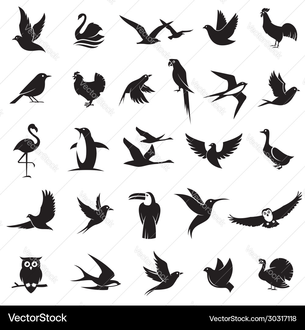 Black Bird Icon Set - Diverse Birds Royalty Free Vector