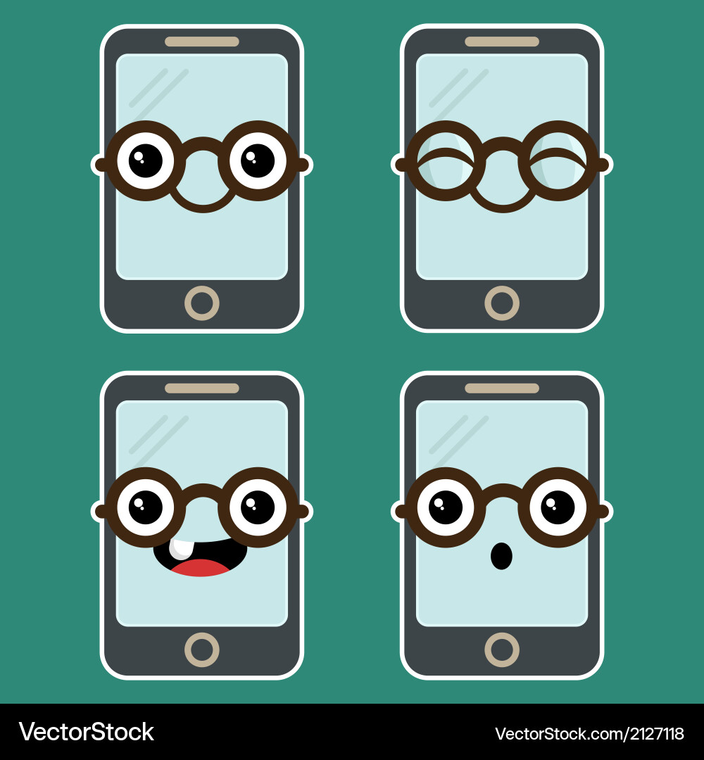 Cartoon mobile phone with eyeglasses Royalty Free Vector