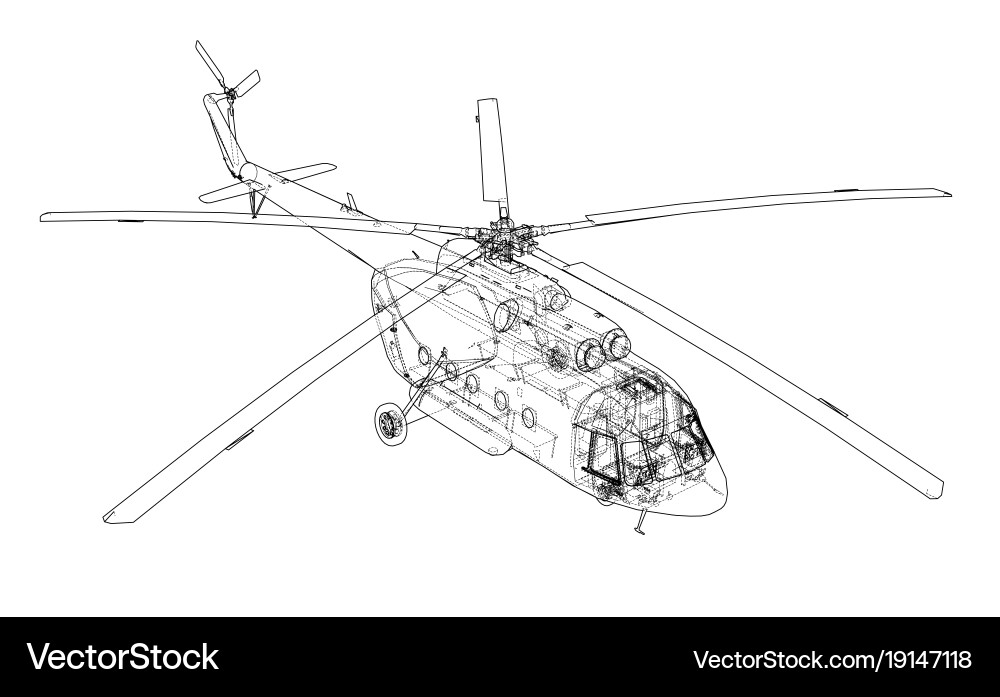 Engineering drawing of helicopter Royalty Free Vector Image