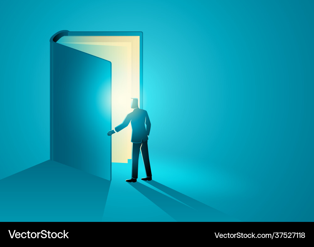 Man opening a giant book Royalty Free Vector Image