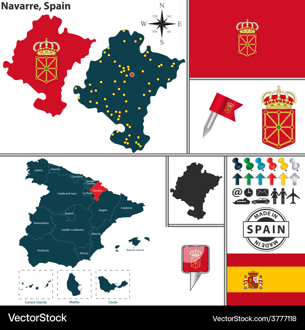Map of Navarre, Spain Royalty Free Vector Image