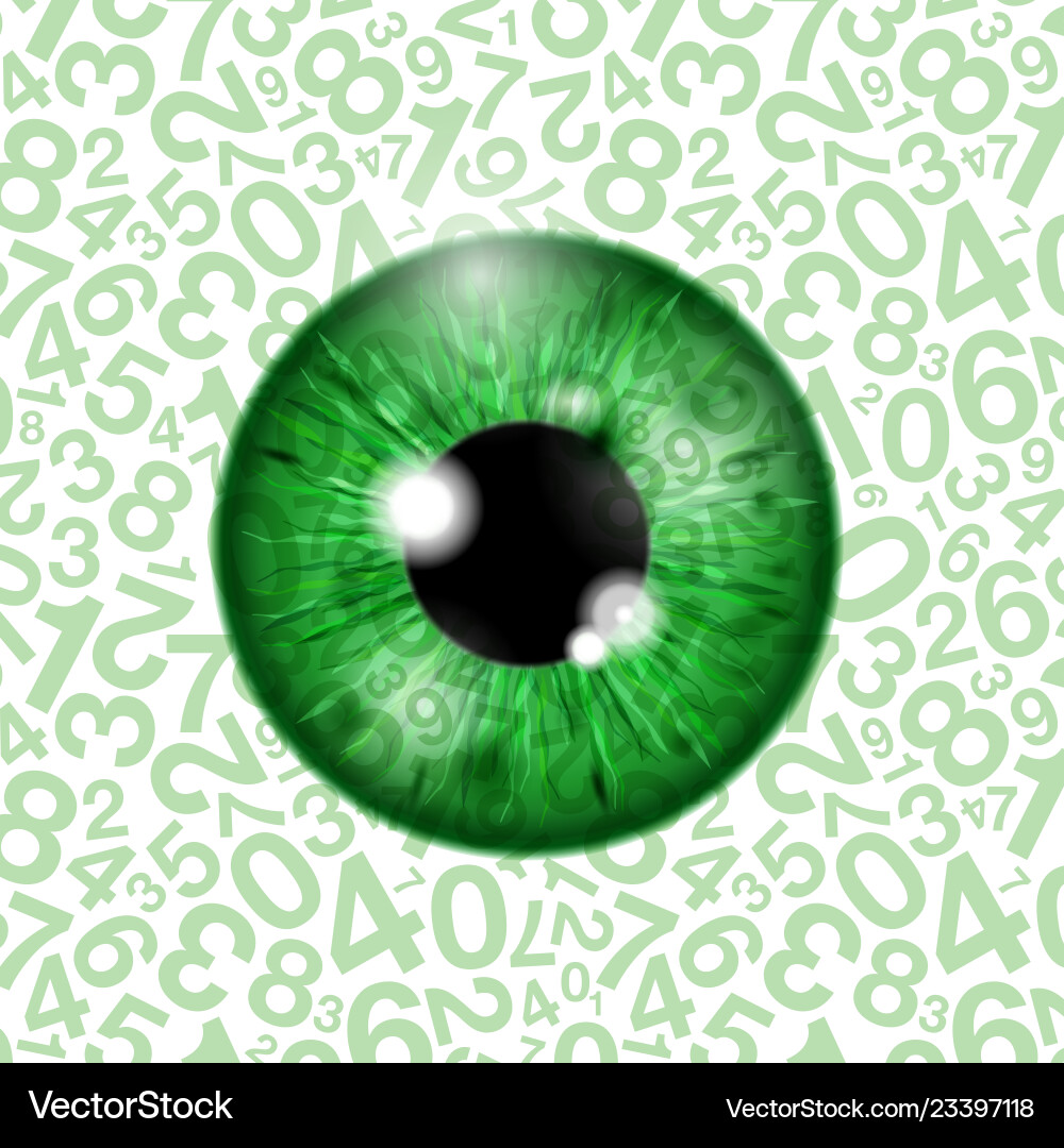 Realistic eyeball on a number background Vector Image