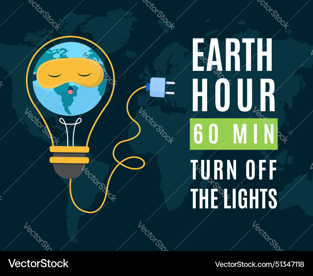 Save the earth with switch off light for 1 hr Vector Image