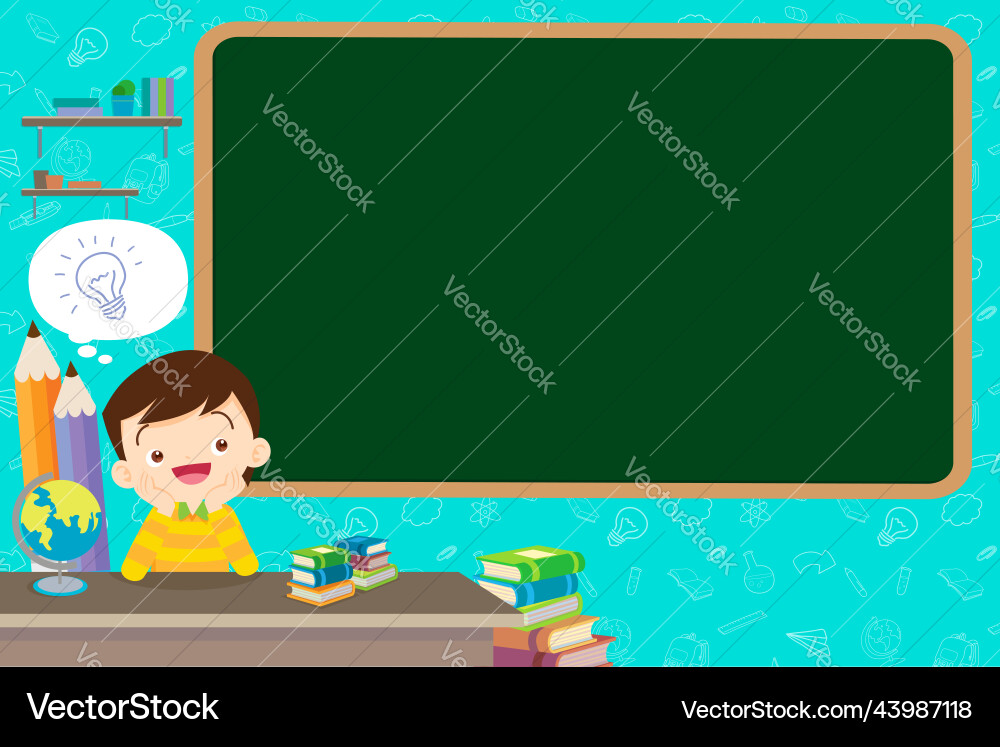 Student boy and backboard for template Royalty Free Vector