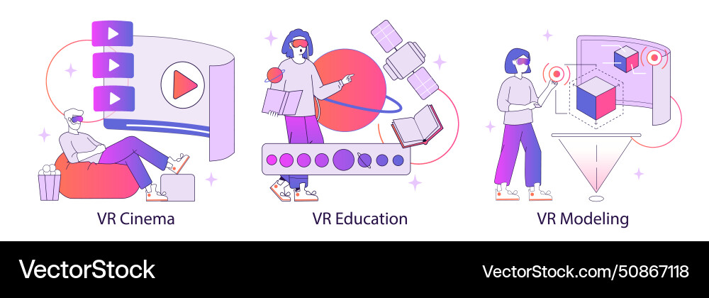Virtual reality experiences set Royalty Free Vector Image