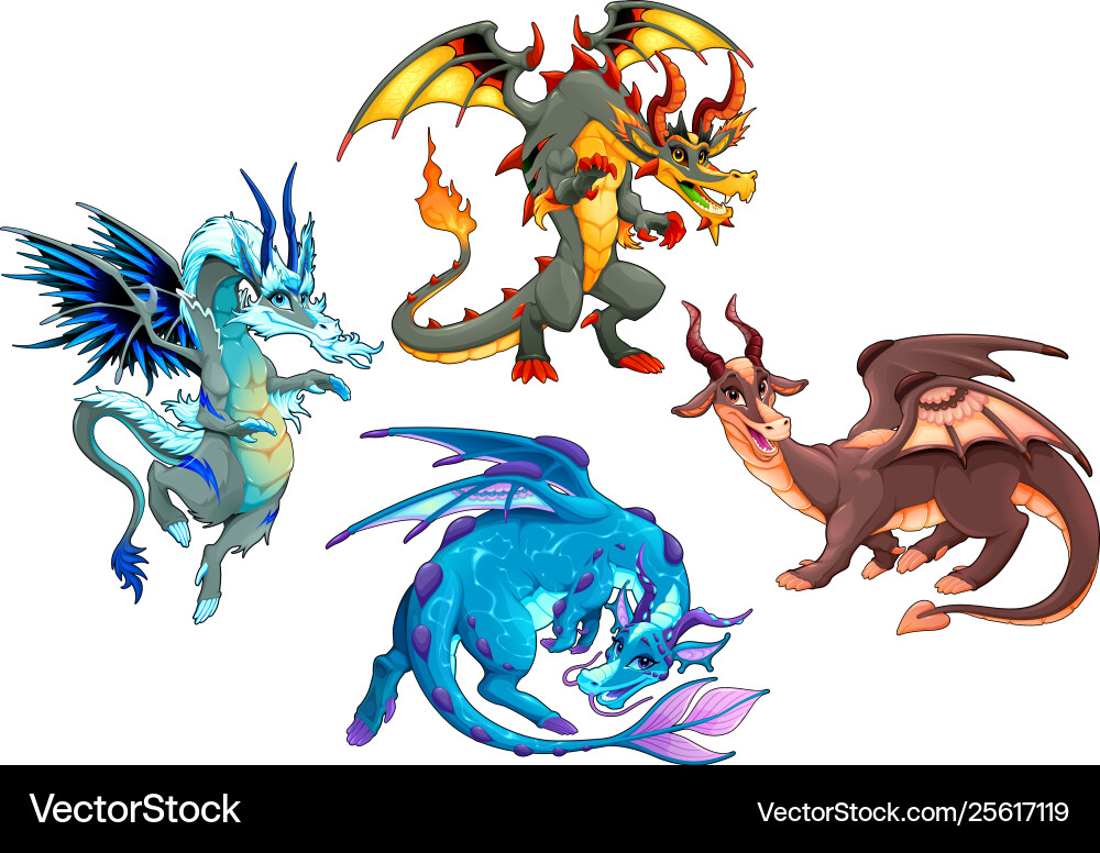 Collection four dragons Royalty Free Vector Image