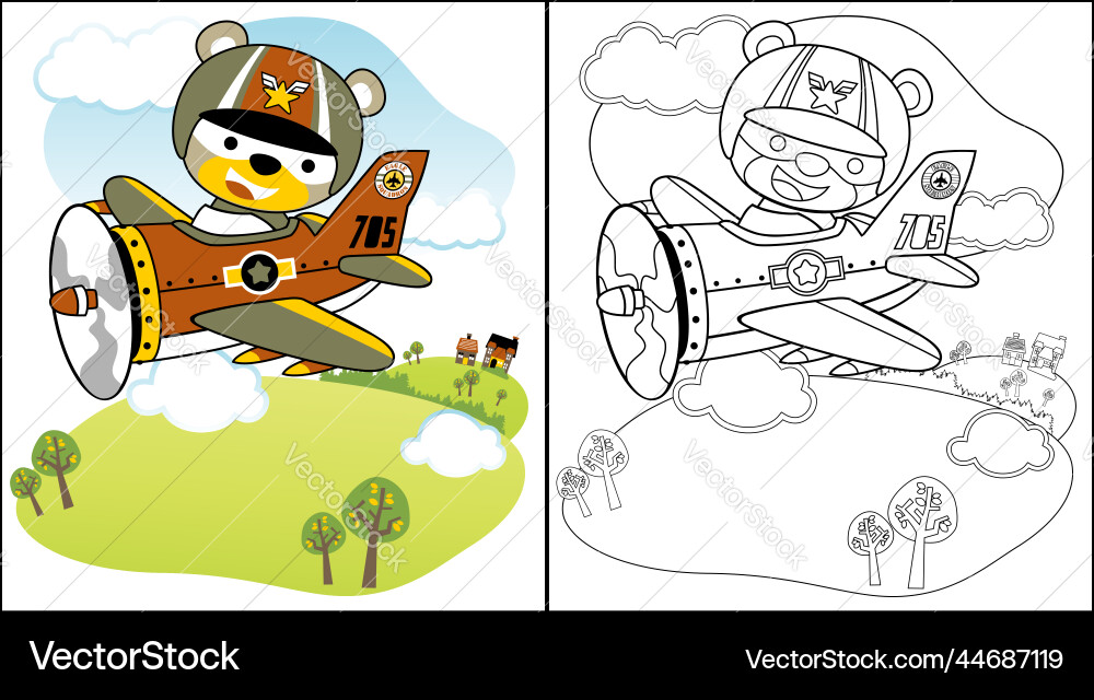 Cute Pilot Coloring Page Royalty Free Vector Image