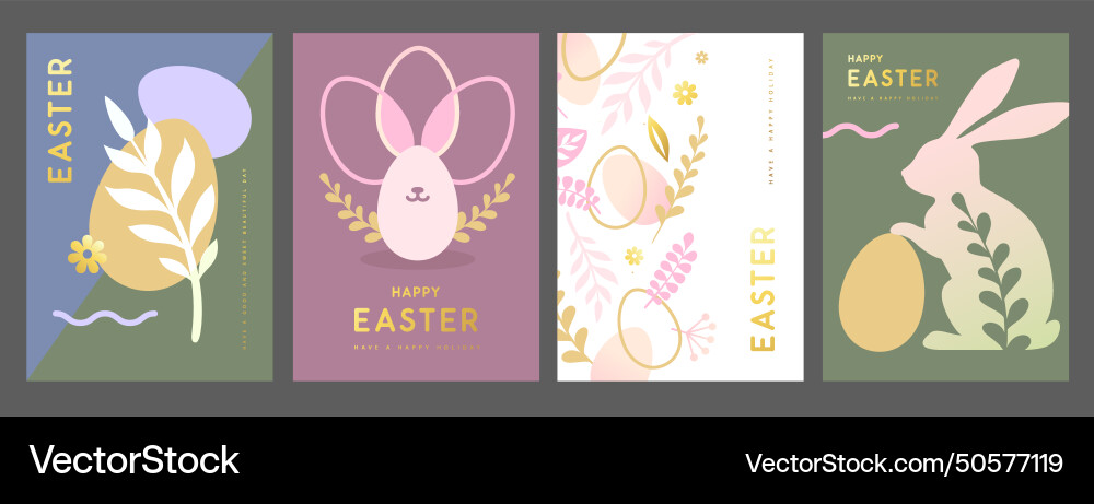 Easter flat posters with rabbit and eggs Vector Image