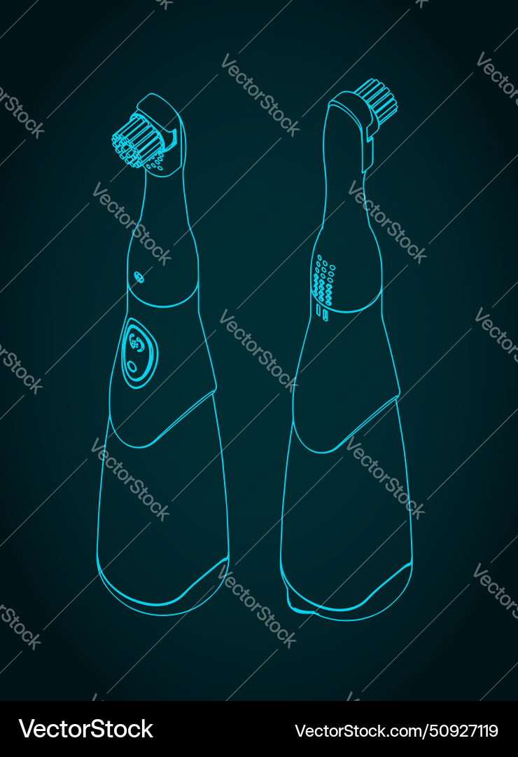 Electric toothbrush isometric blueprint Royalty Free Vector