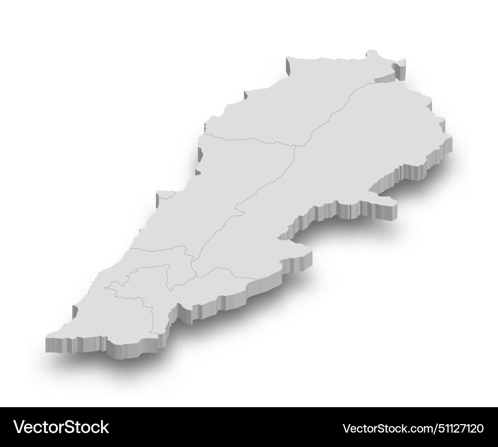 3d lebanon white map with regions isolated Vector Image