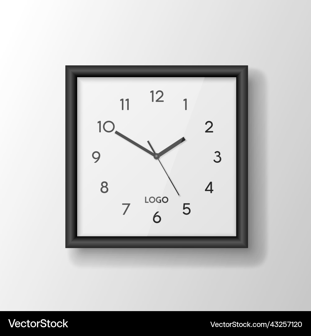 3d realistic square wall office clock Royalty Free Vector