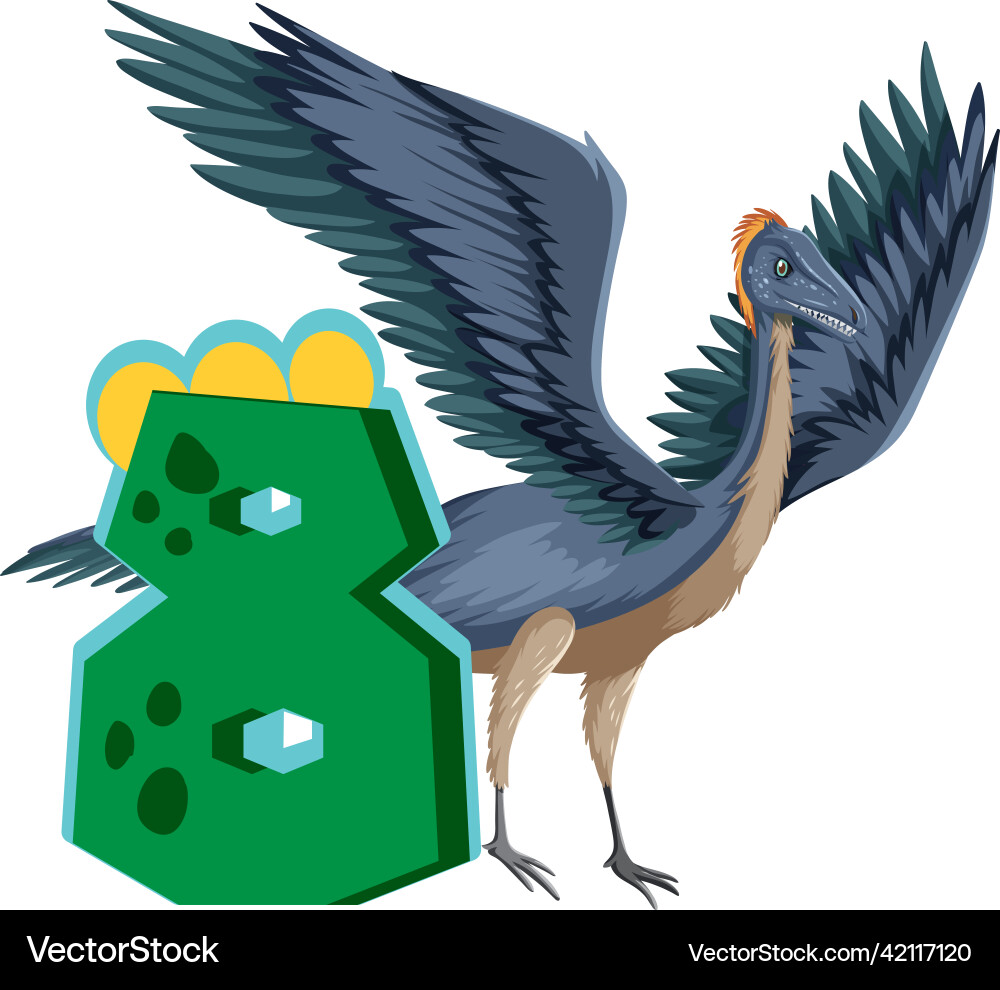 A dinosaur with number eight cartoon Royalty Free Vector