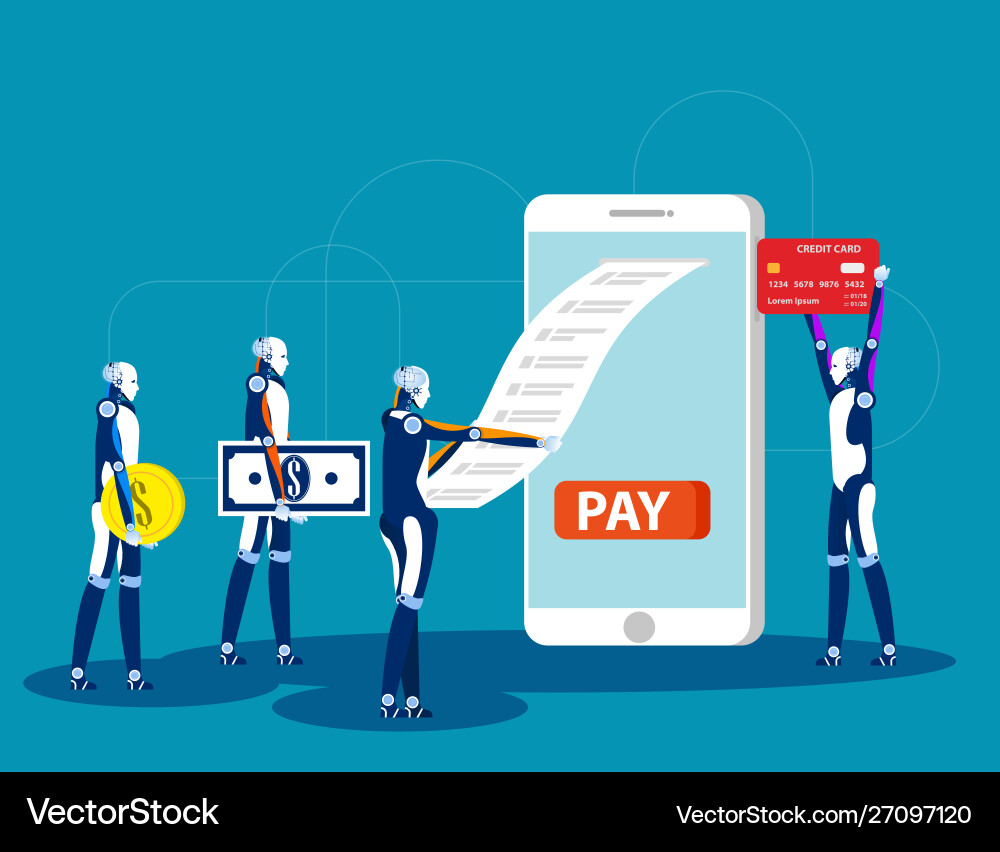 Bill payment robots and mobile concept Royalty Free Vector