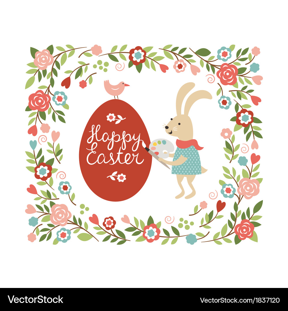 Cartoon easter rabbit paint the egg Royalty Free Vector