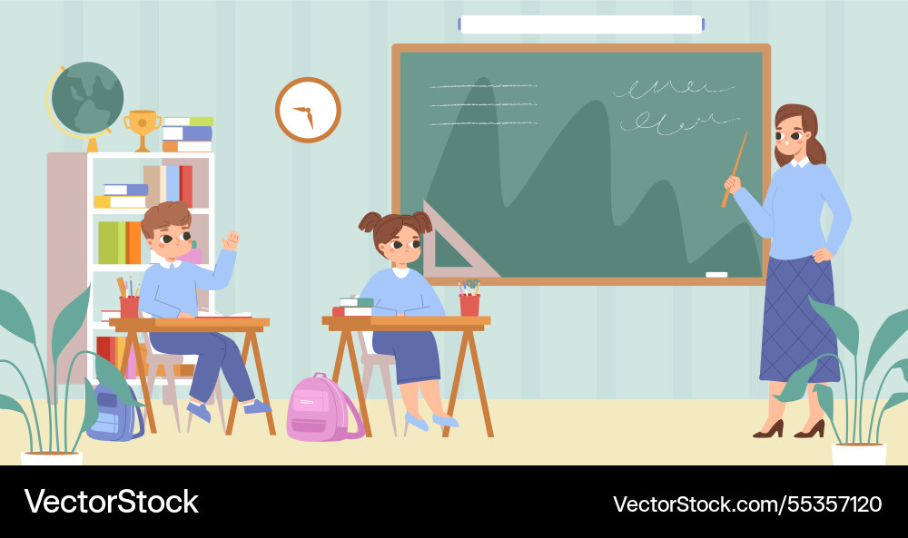Children at lesson in classroom young female Vector Image