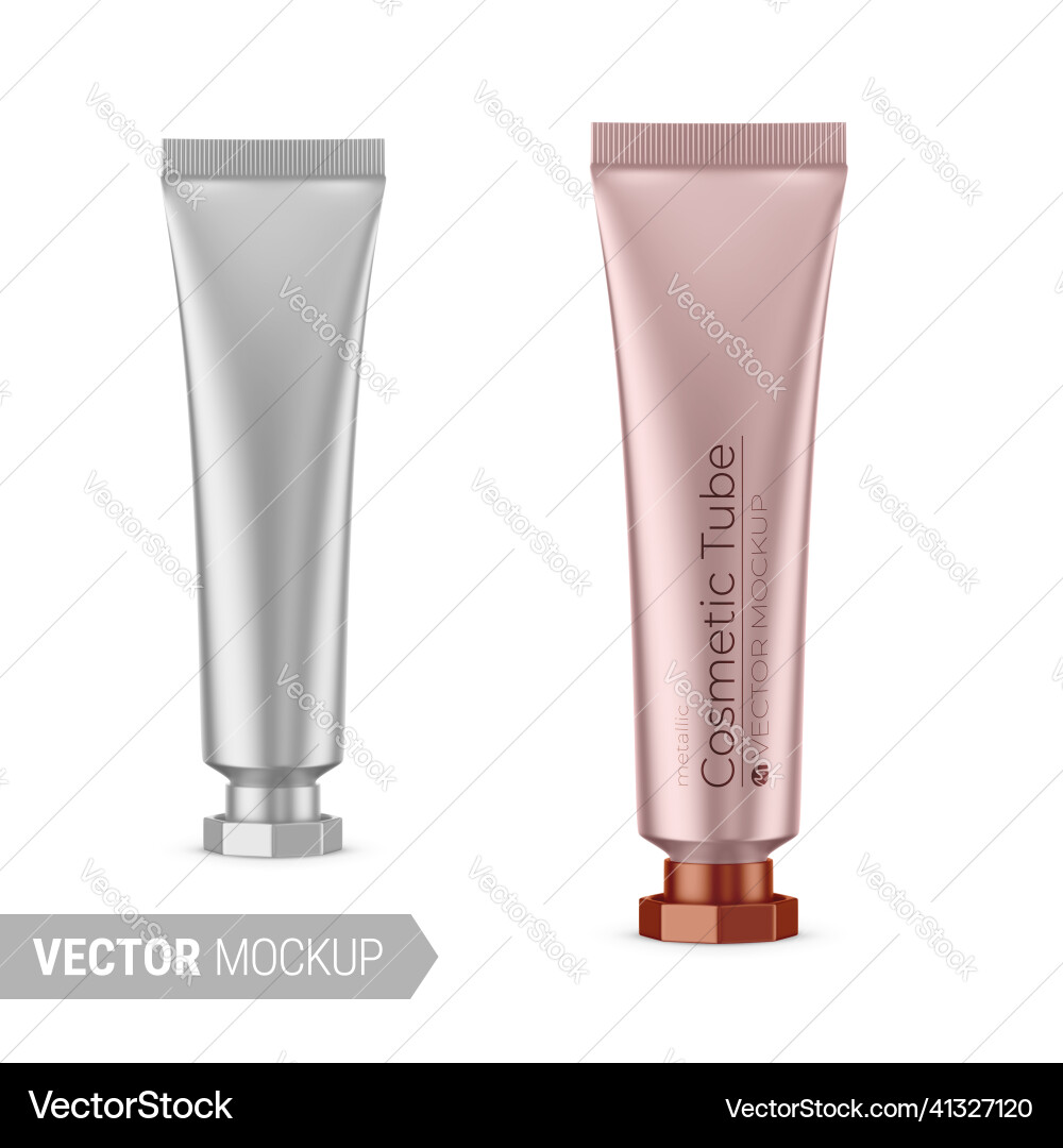 Gray metallic plastic cosmetic tube mockup Vector Image