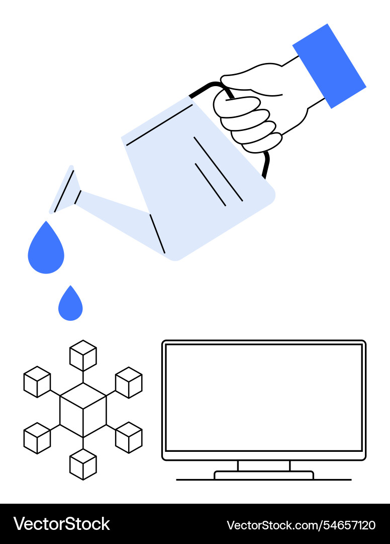 Hand watering network diagram and computer screen Vector Image