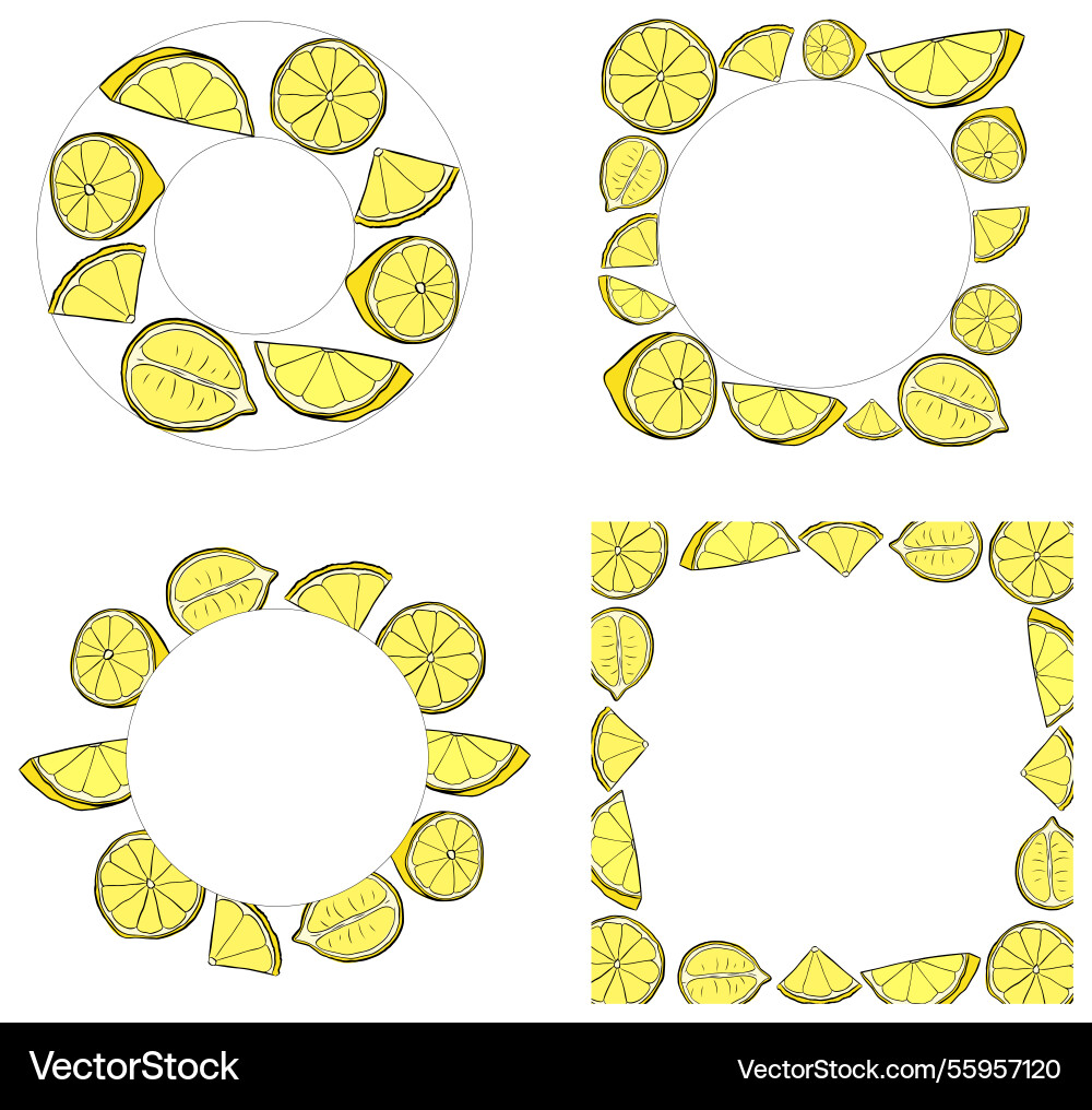 Lemon circle round frame set drawing citrus fruit Vector Image