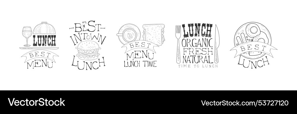Lunch menu hand drawn monochrome sign design Vector Image