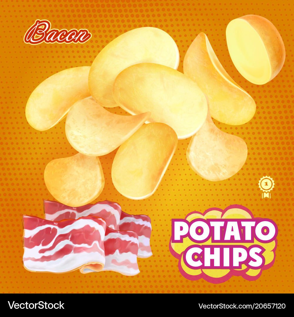 Potato chips advertising bacon flavor Royalty Free Vector