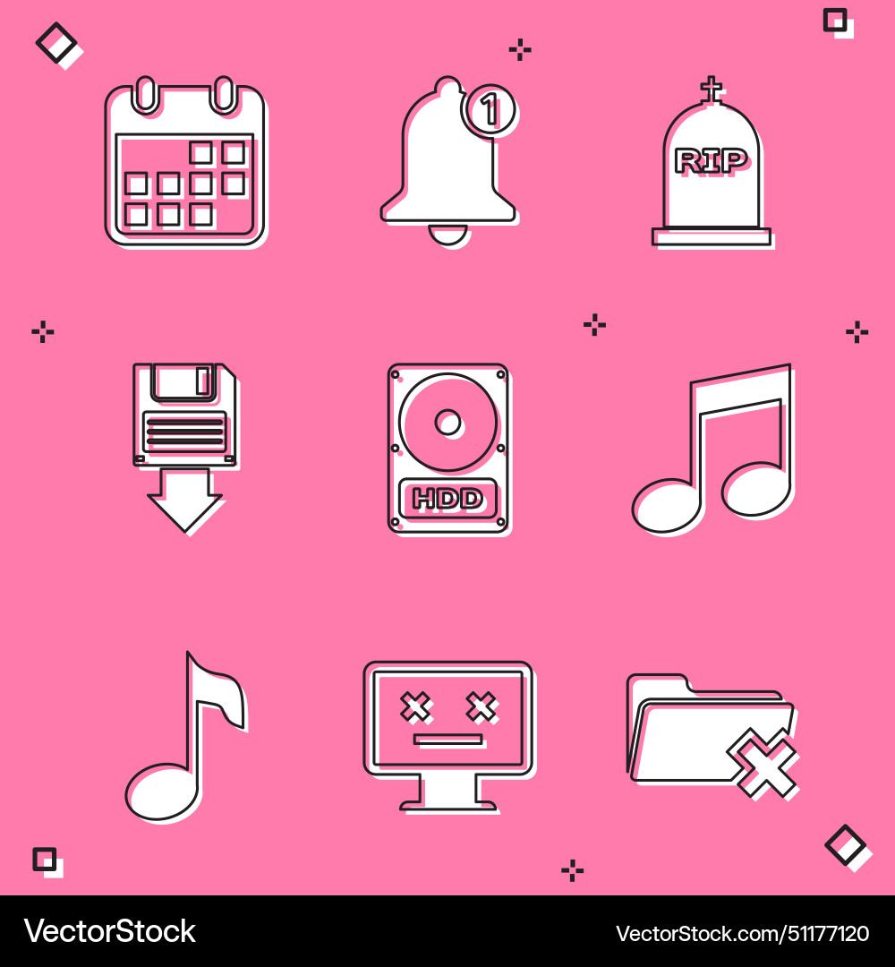 Set calendar bell tombstone with rip written Vector Image