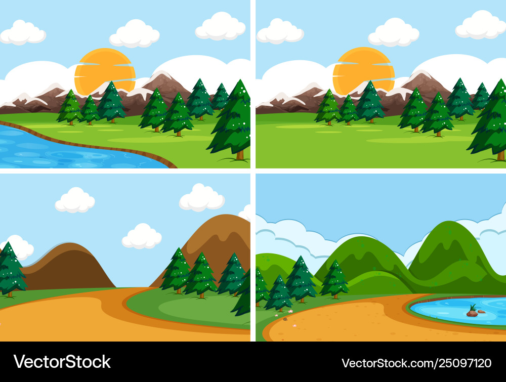 Set flat nature scene Royalty Free Vector Image