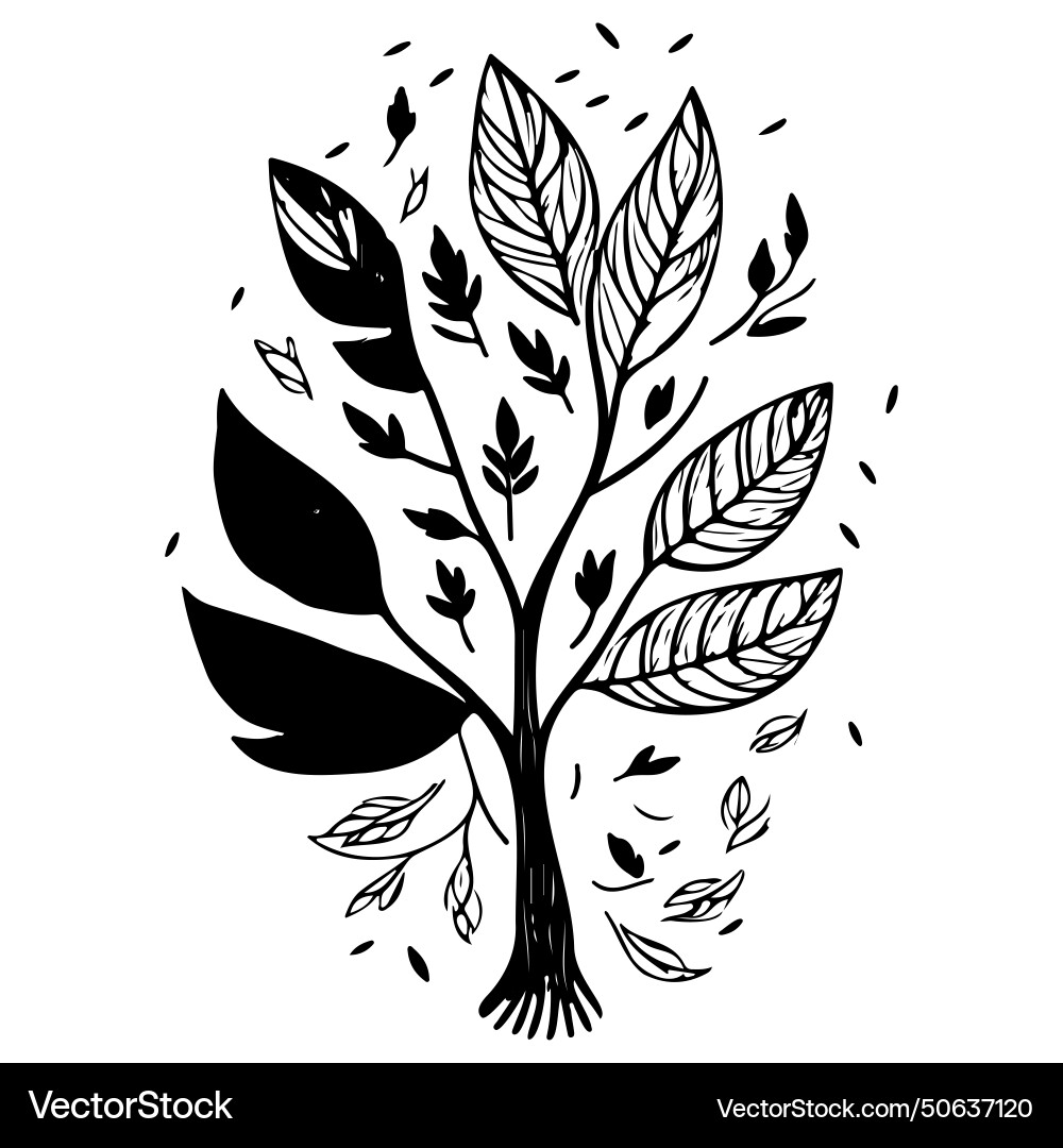 Tree half spring autumn floral sketch hand draw Vector Image