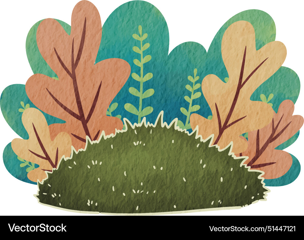 Abstract grass hill with orange tree and bush Vector Image