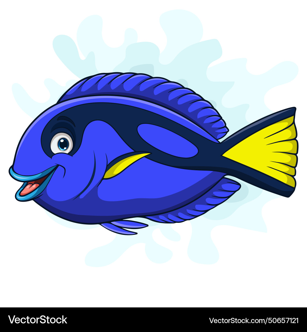 Cartoon blue tang fish on white background Vector Image