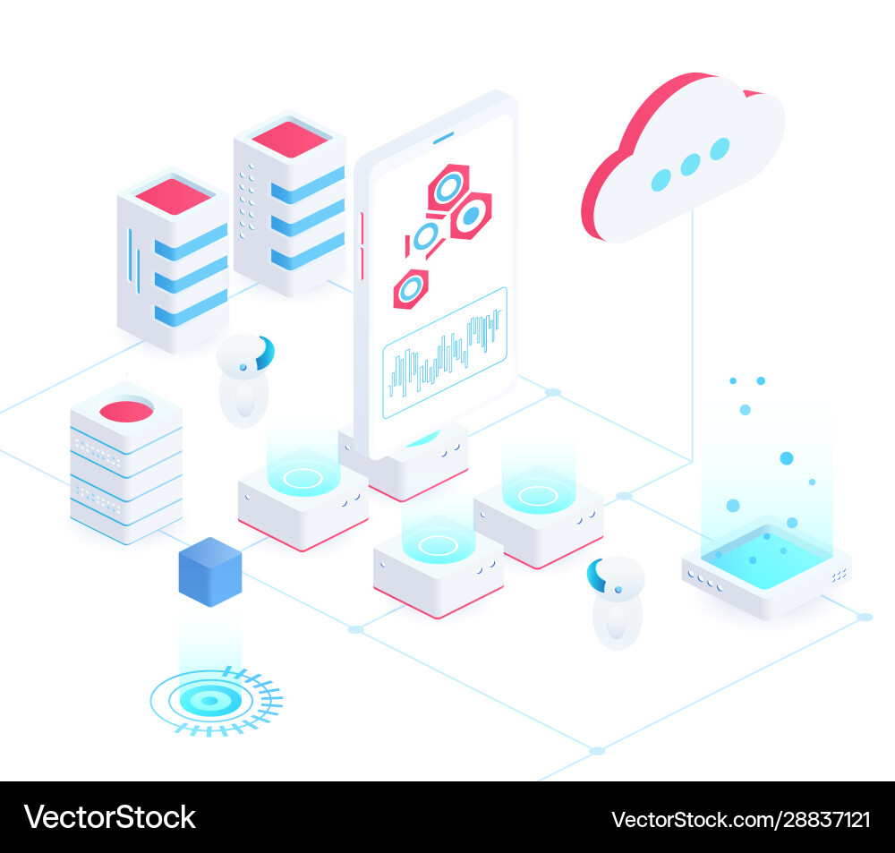 Cloud Service Isometrisch Lizenzfreies Vektorbild