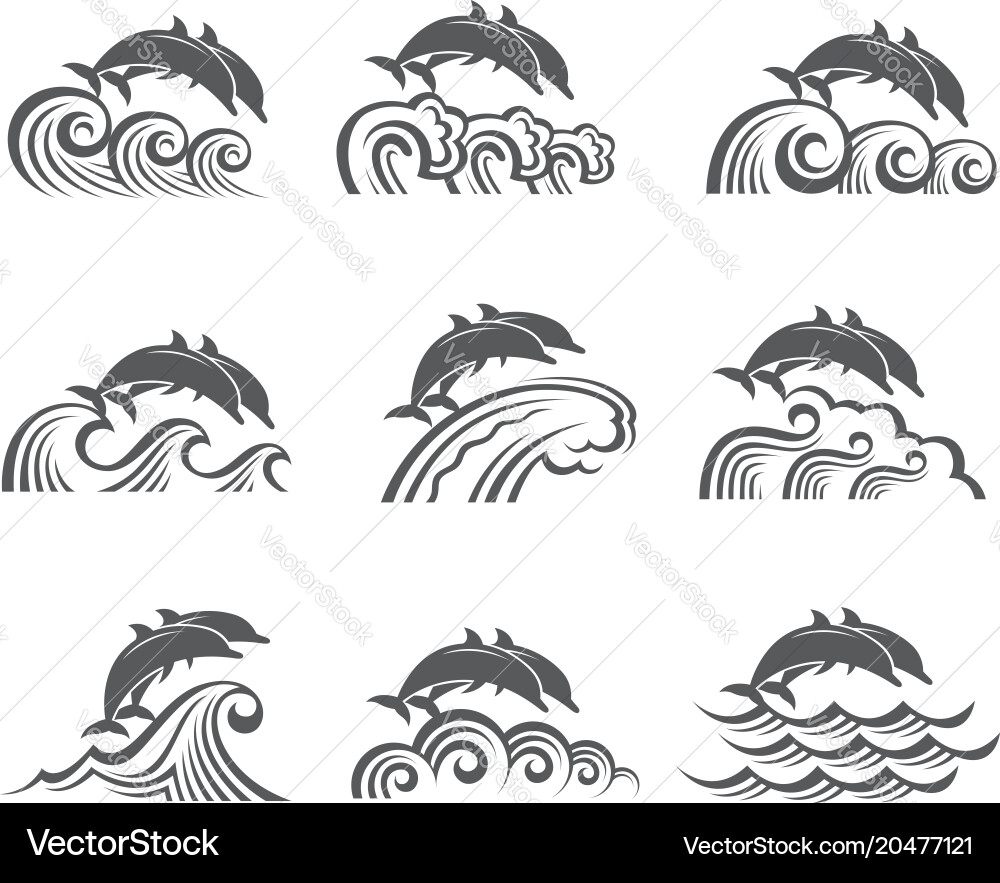 Dolphin Wave Emblem Set Royalty Free Vector Image