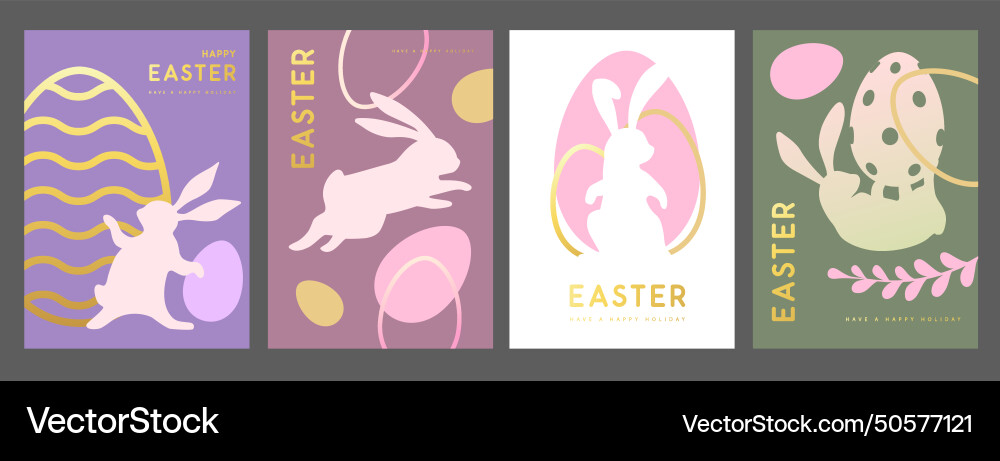 Easter flat posters with rabbits and eggs Vector Image
