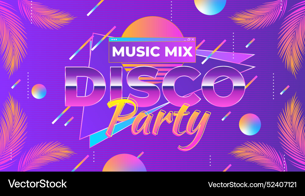 Gradient retro vaporwave disco party template Vector Image