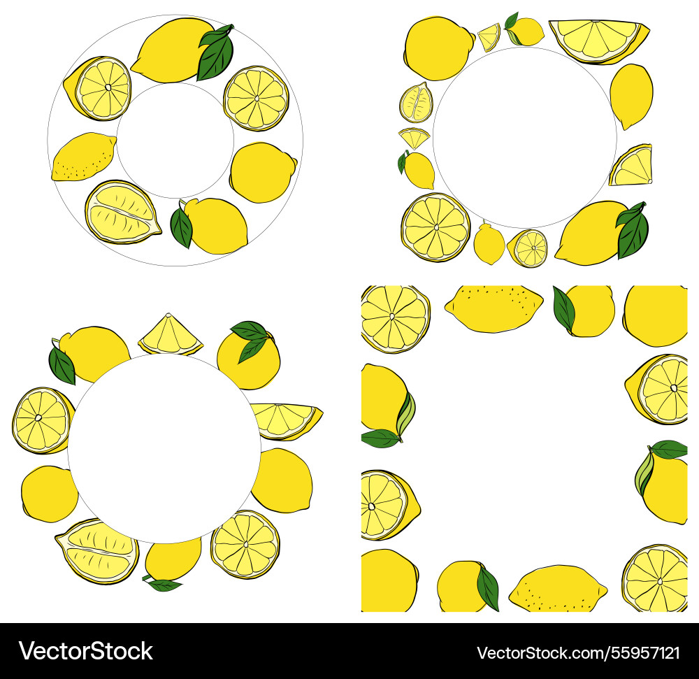 Lemons square and circle round frame set graphic Vector Image